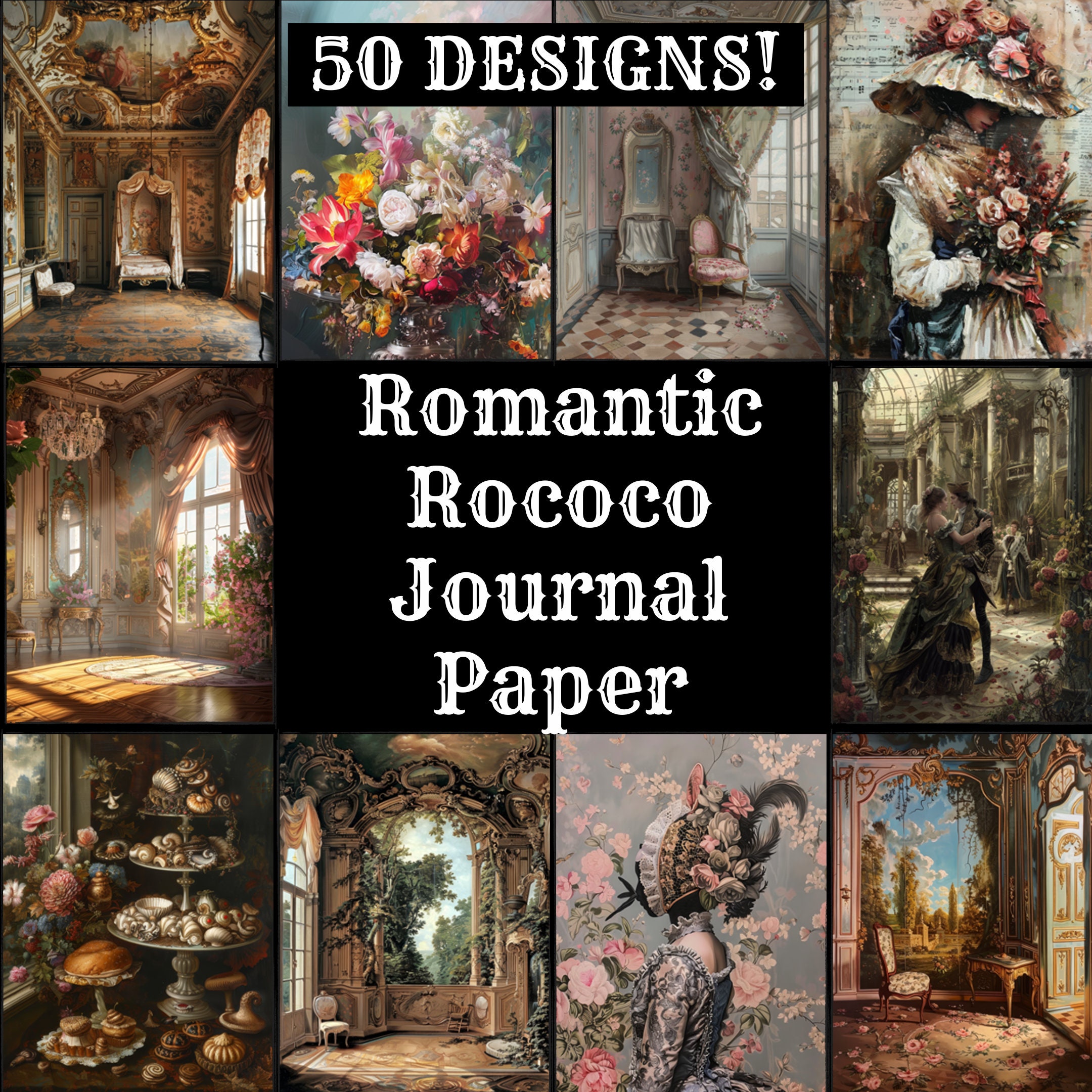 Romantic Rococo Journal Paper, Romantic Rococo Printable Paper, Vintage ...
