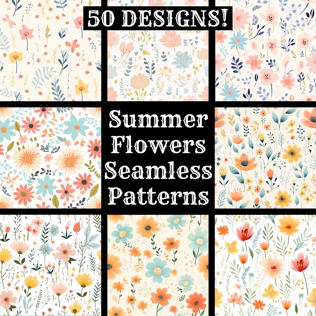 Summer Flowers Seamless Digital Paper, Printable Scrapbook Paper ...