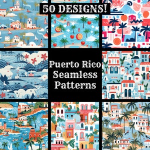Puerto Rico Seamless Pattern: Tropical Digital Paper (PNG, 300 Dpi) - Etsy