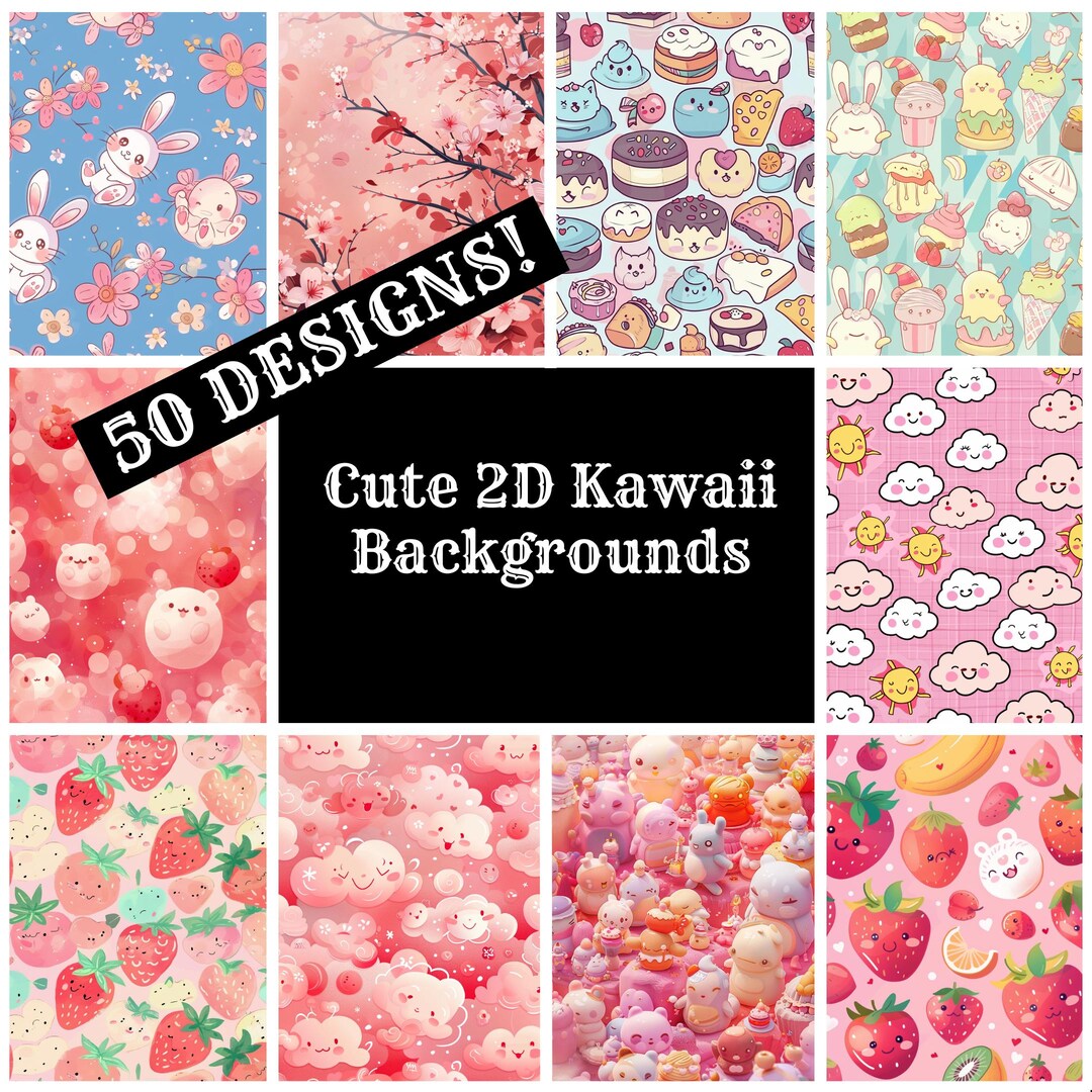 Cute 2D Kawaii Backgrounds Journal Paper, Printable Paper, Vintage ...