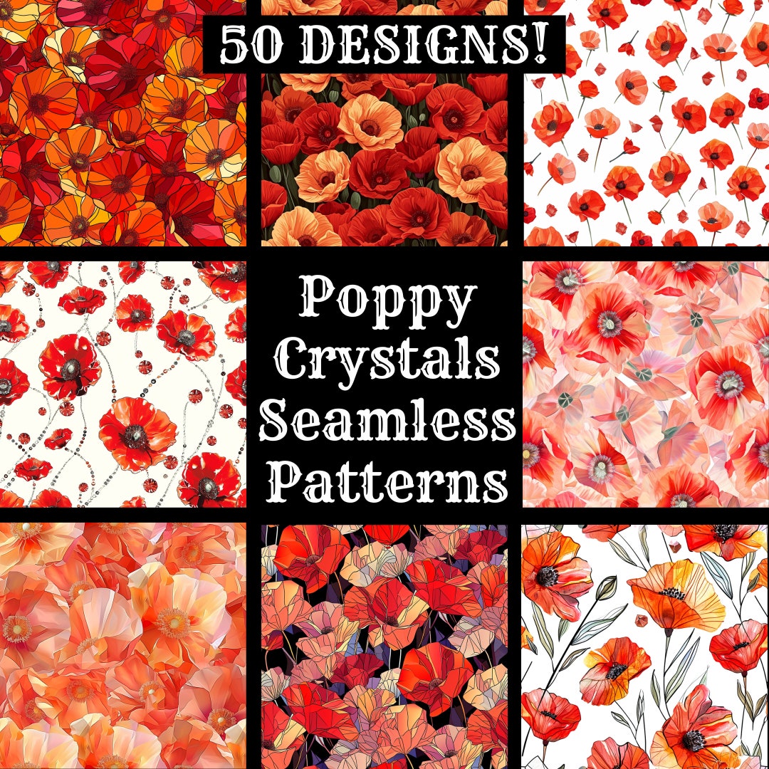 Poppy Crystals Seamless Digital Paper, Printable Scrapbook Paper ...