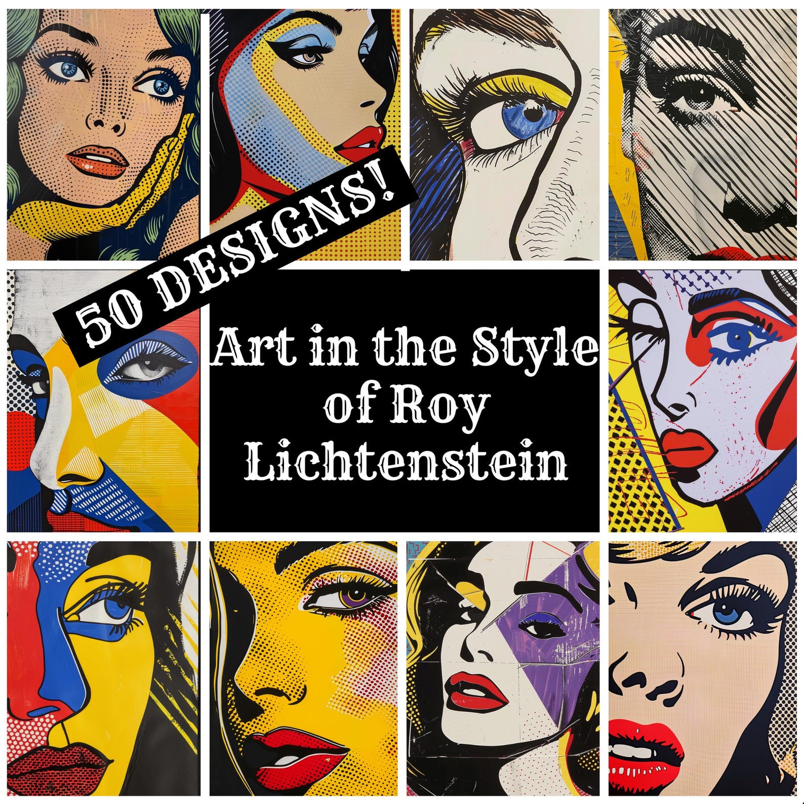 Roy Lichtenstein Style Digital Paper: 50 PNG Art Journal Inserts (8 ...