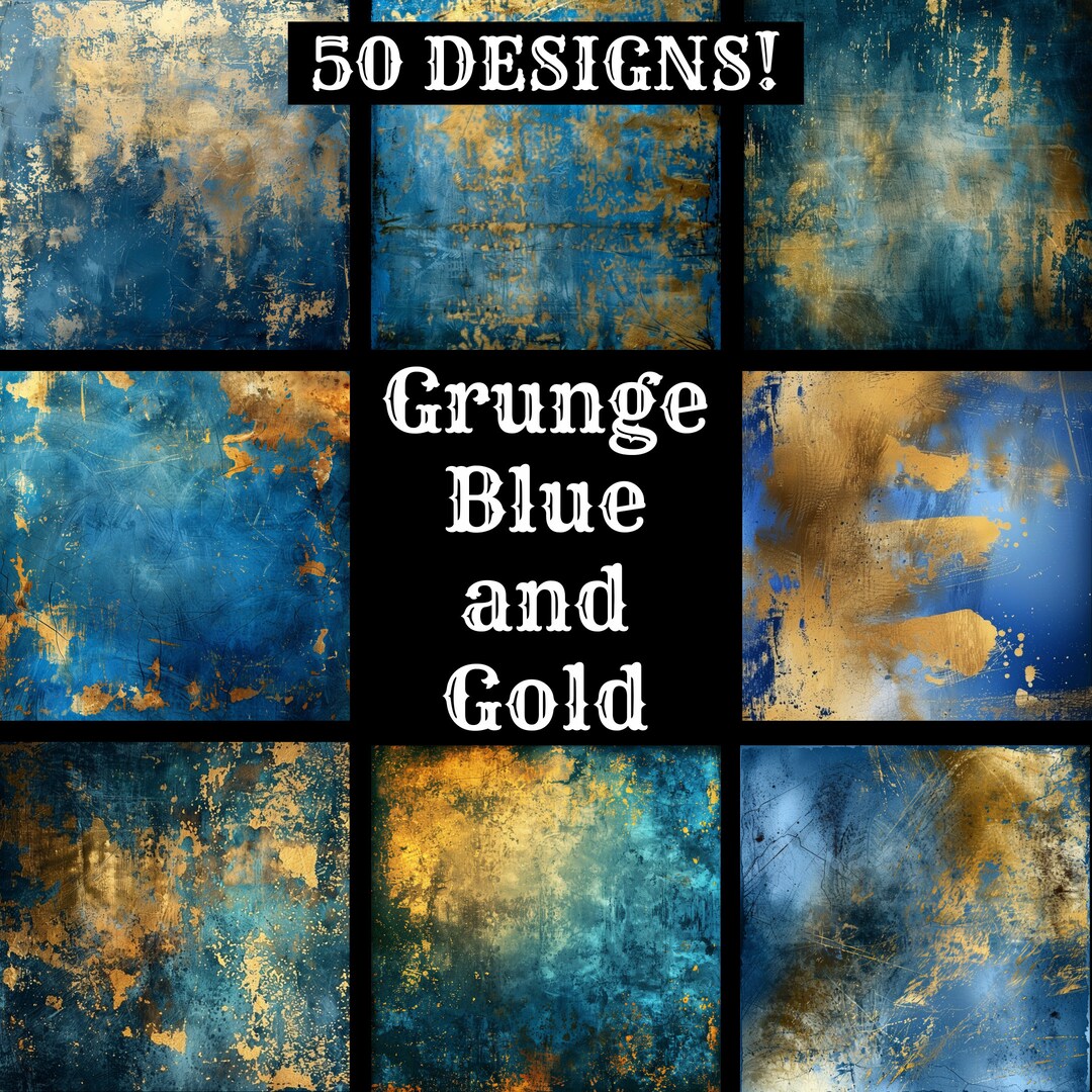 Grunge Blue and Gold Digital Paper: Scrapbook Journal (PNG, 427 DPI) - Etsy