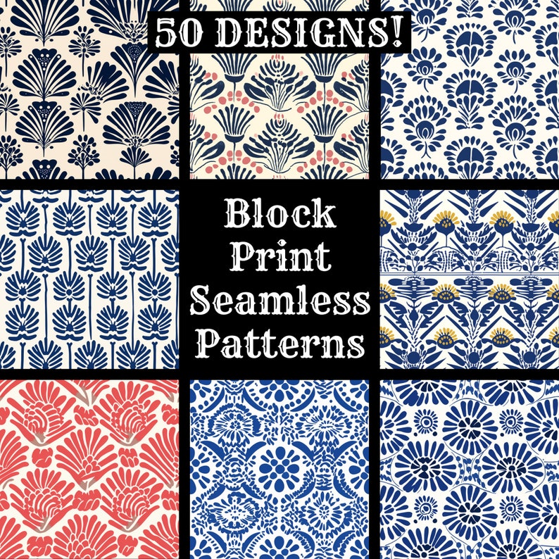Block Print Seamless Digital Paper, Printable Scrapbook Paper Seamless ...