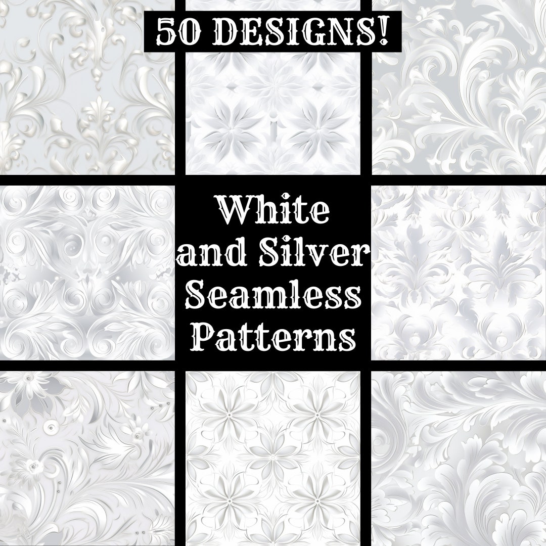 White and Silver Seamless Digital Paper, Printable Scrapbook Paper ...
