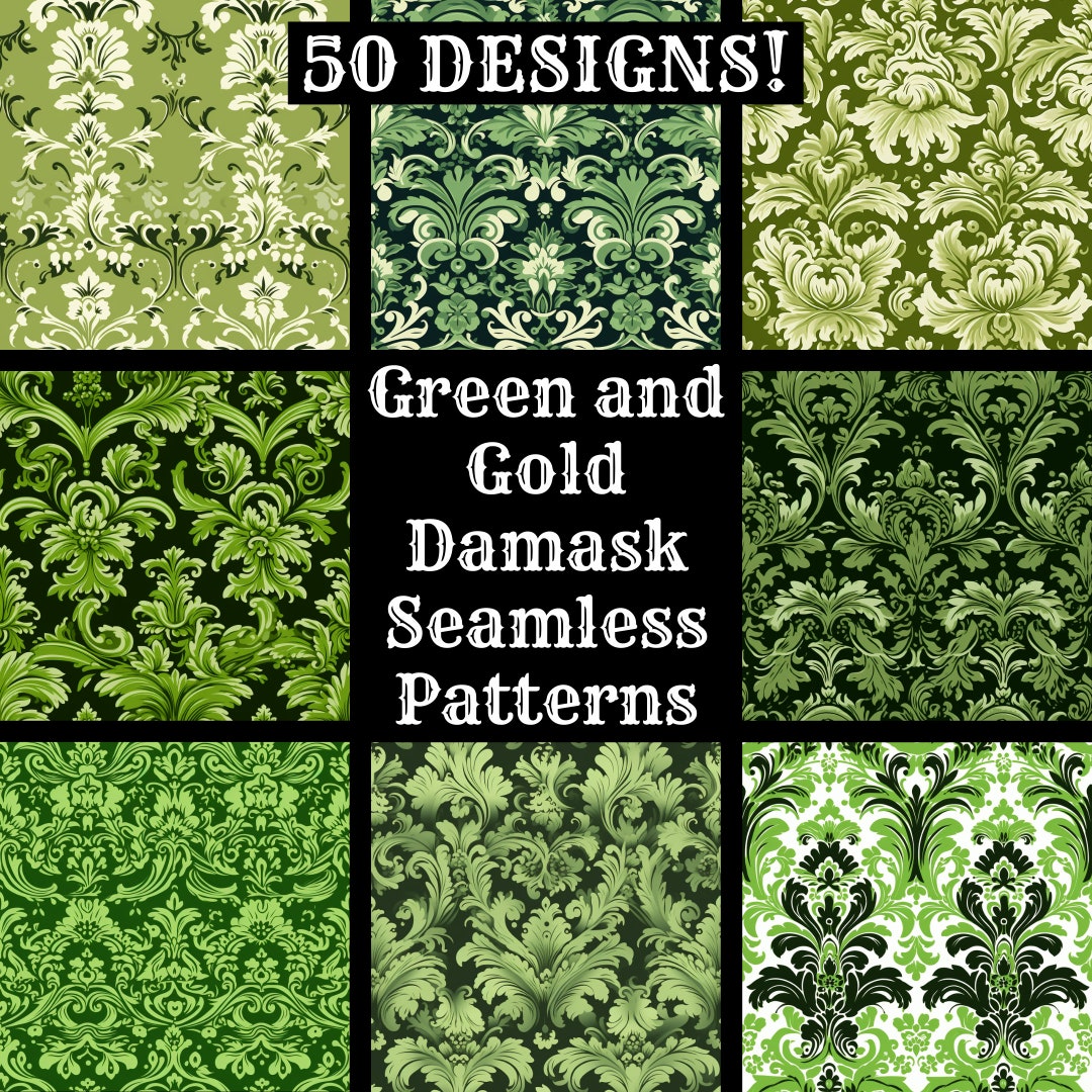 Green Damask Seamless Digital Paper, Printable Scrapbook Paper Seamless ...