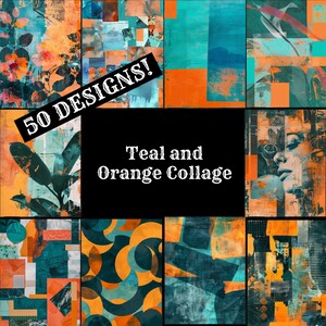 Teal & Orange Collage Paper: Vintage Journal Inserts (digital Download ...