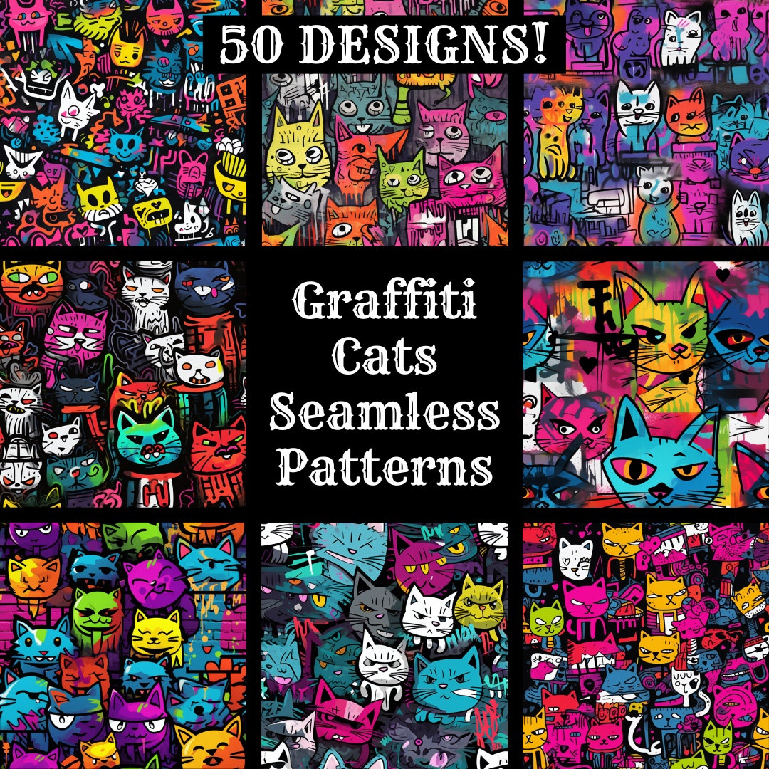 Graffiti Cats Seamless Digital Paper, Printable Scrapbook Paper ...