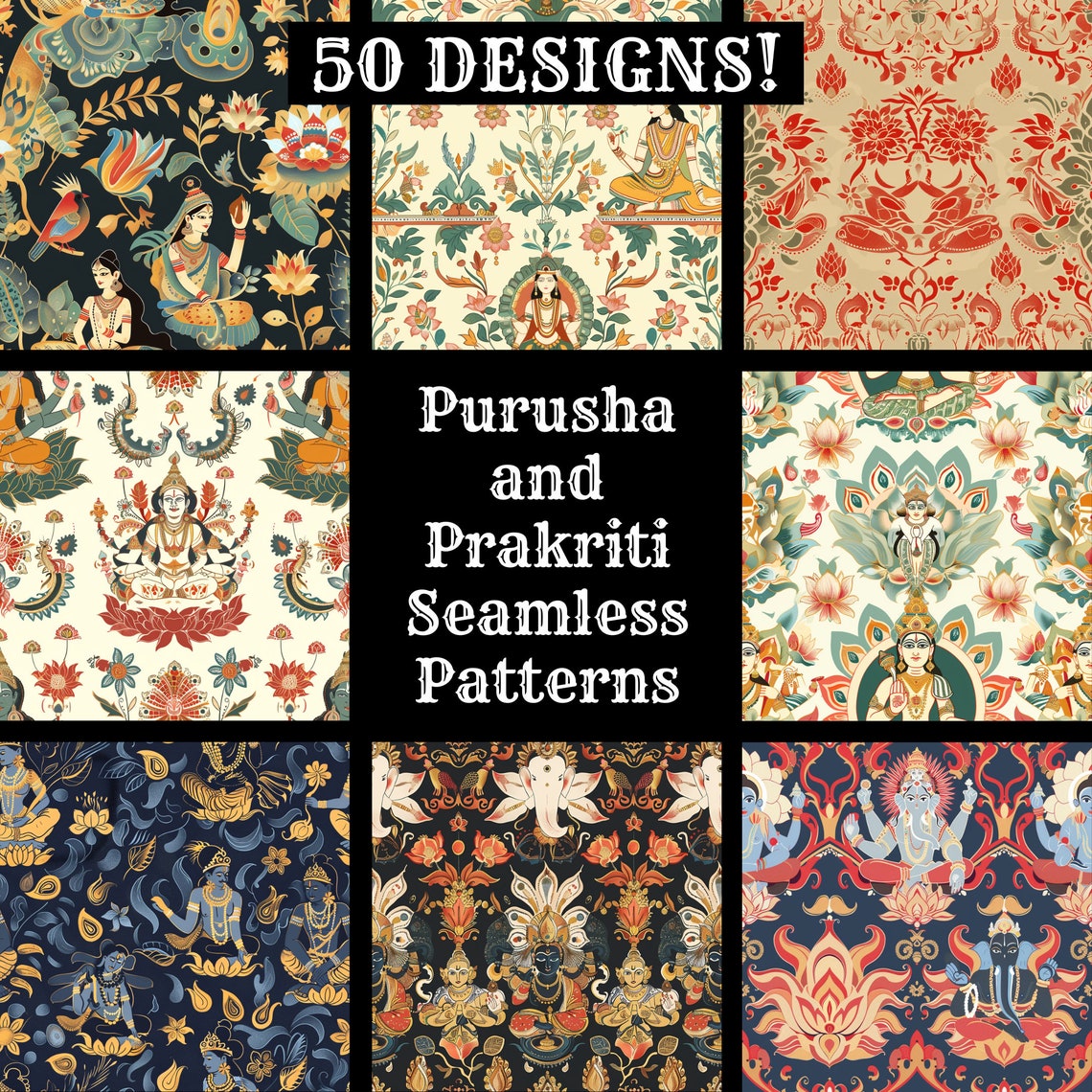 Purusha and Prakriti Seamless Digital Paper, Purusha and Prakriti ...