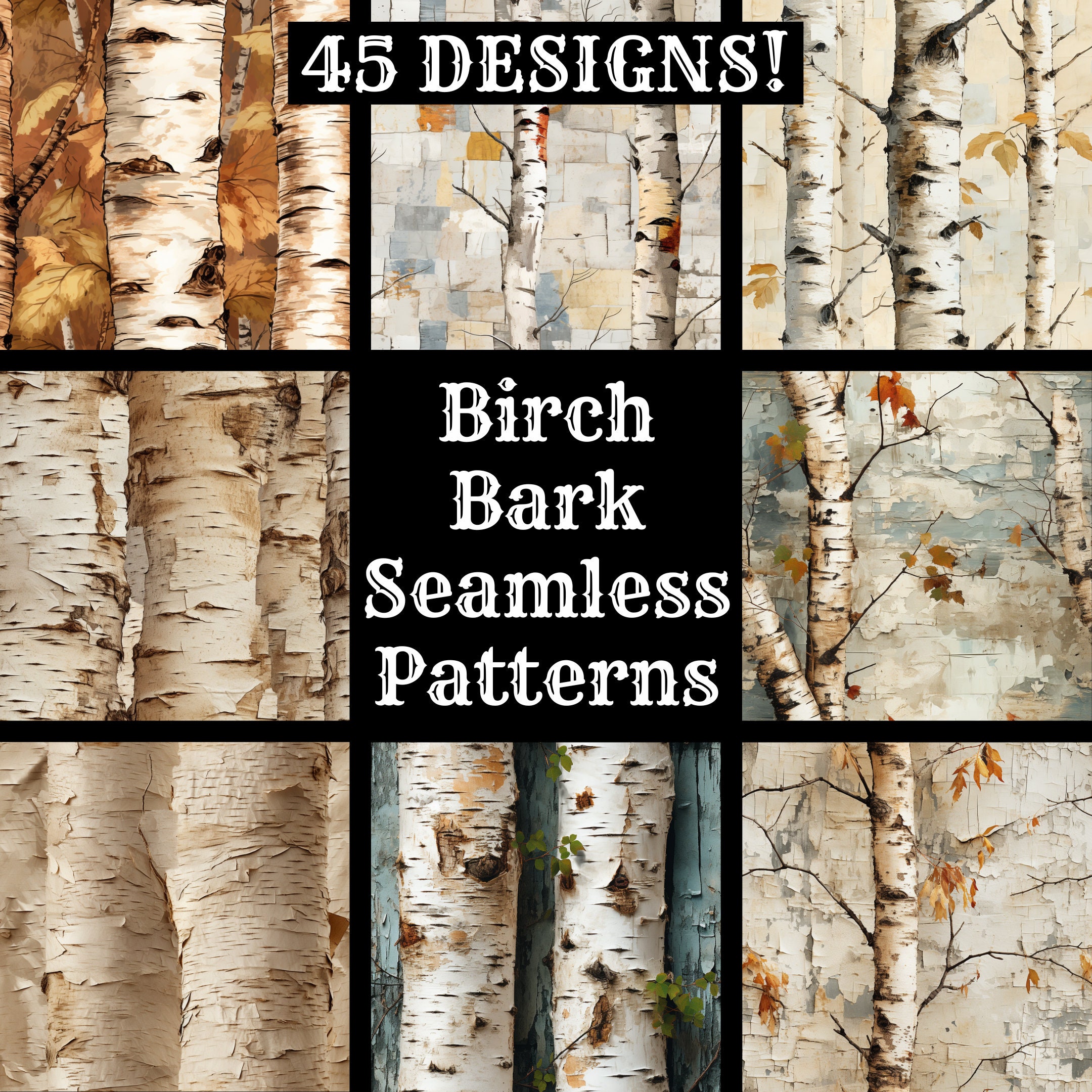 Birch Bark Seamless Digital Paper, Printable Scrapbook Paper Seamless ...