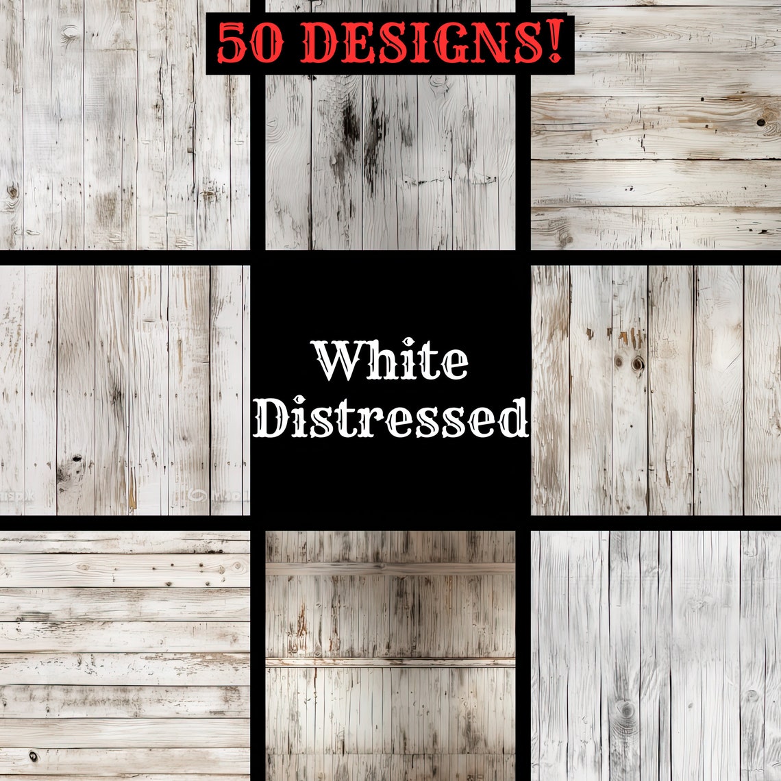 White Distressed Wood Textures: Seamless Digital Paper (PNG, 1024x1024 ...