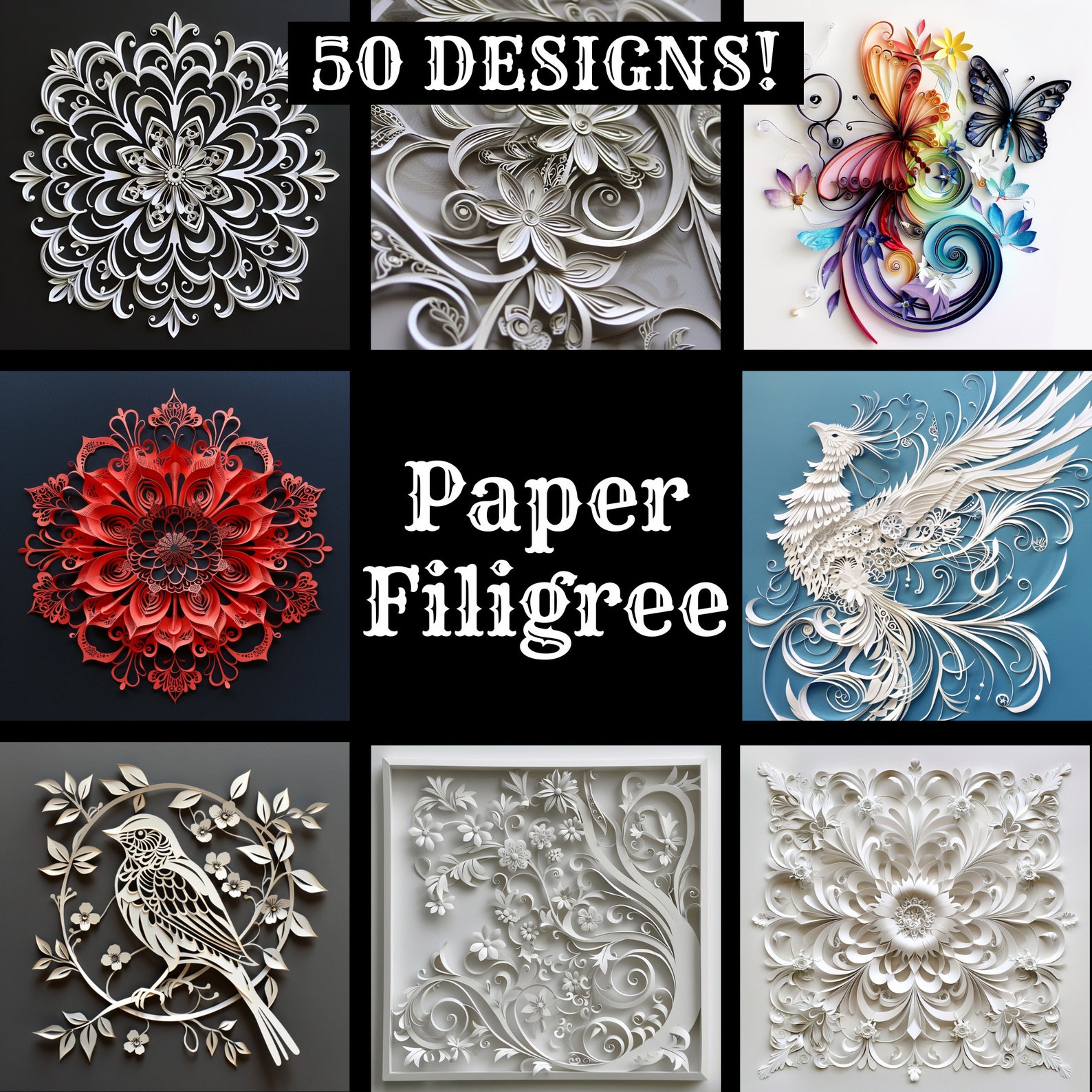 Filigree Paper Pack, Vintage Scrapbook Designs (PNG) (digital Download ...