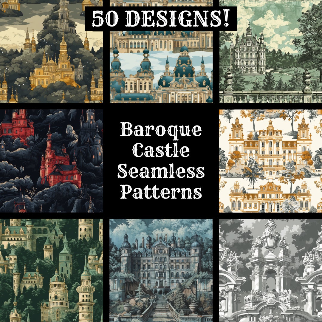 Baroque Castle Seamless Pattern: Printable Digital Paper (PNG) - Etsy