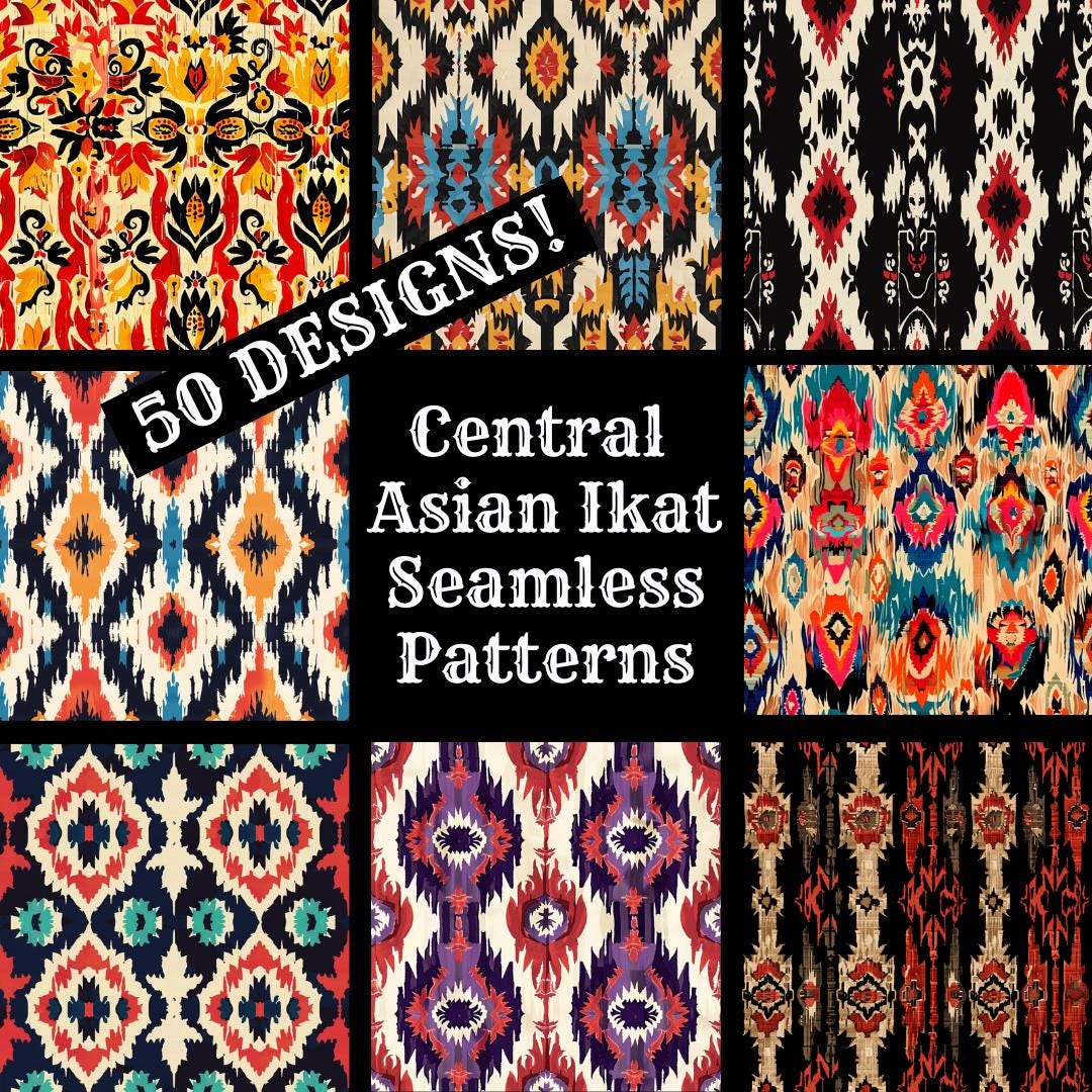 Central Asian Ikat Seamless Digital Paper, Printable Scrapbook Paper ...