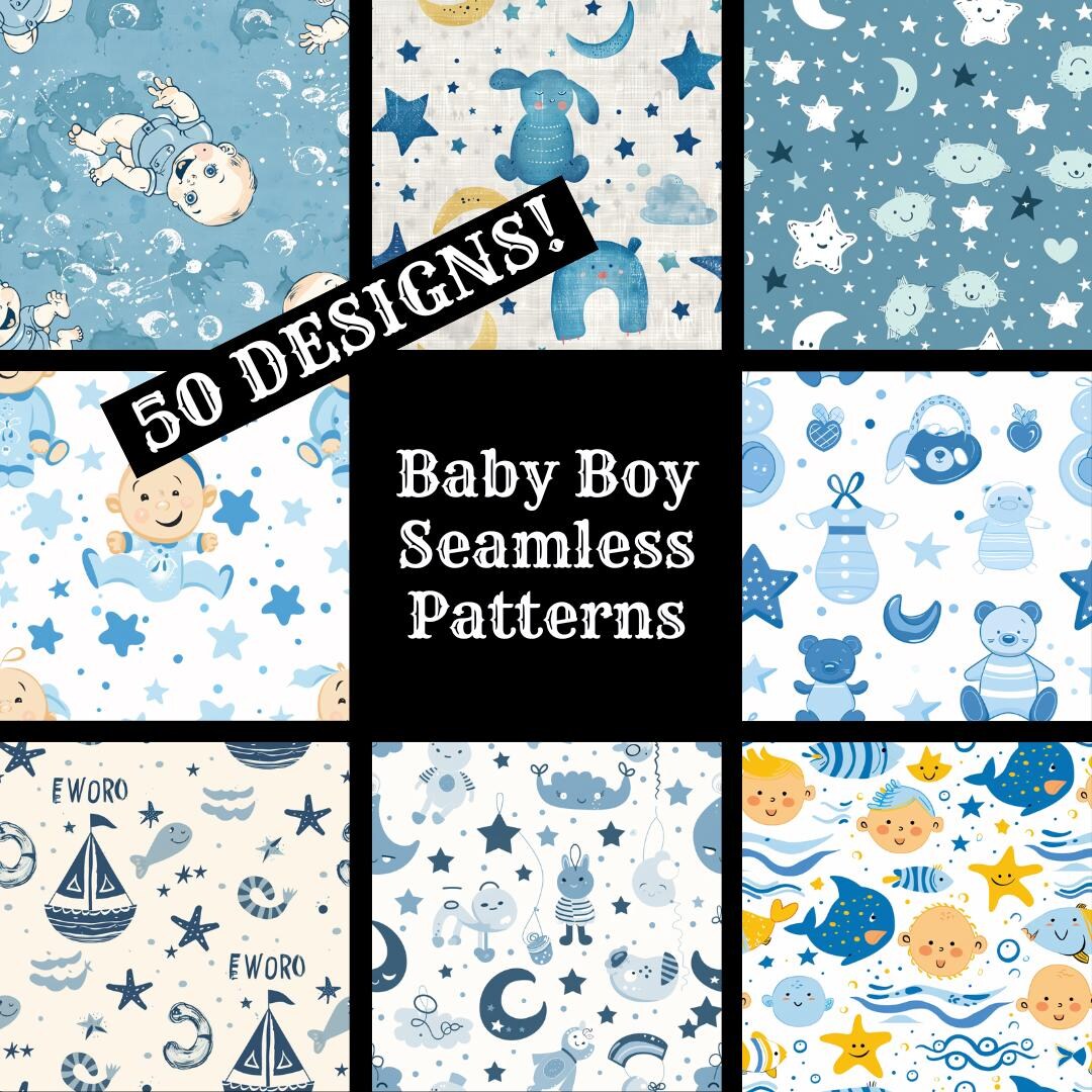Baby Boy Seamless Digital Paper, Baby Boy Printable Scrapbook Paper ...