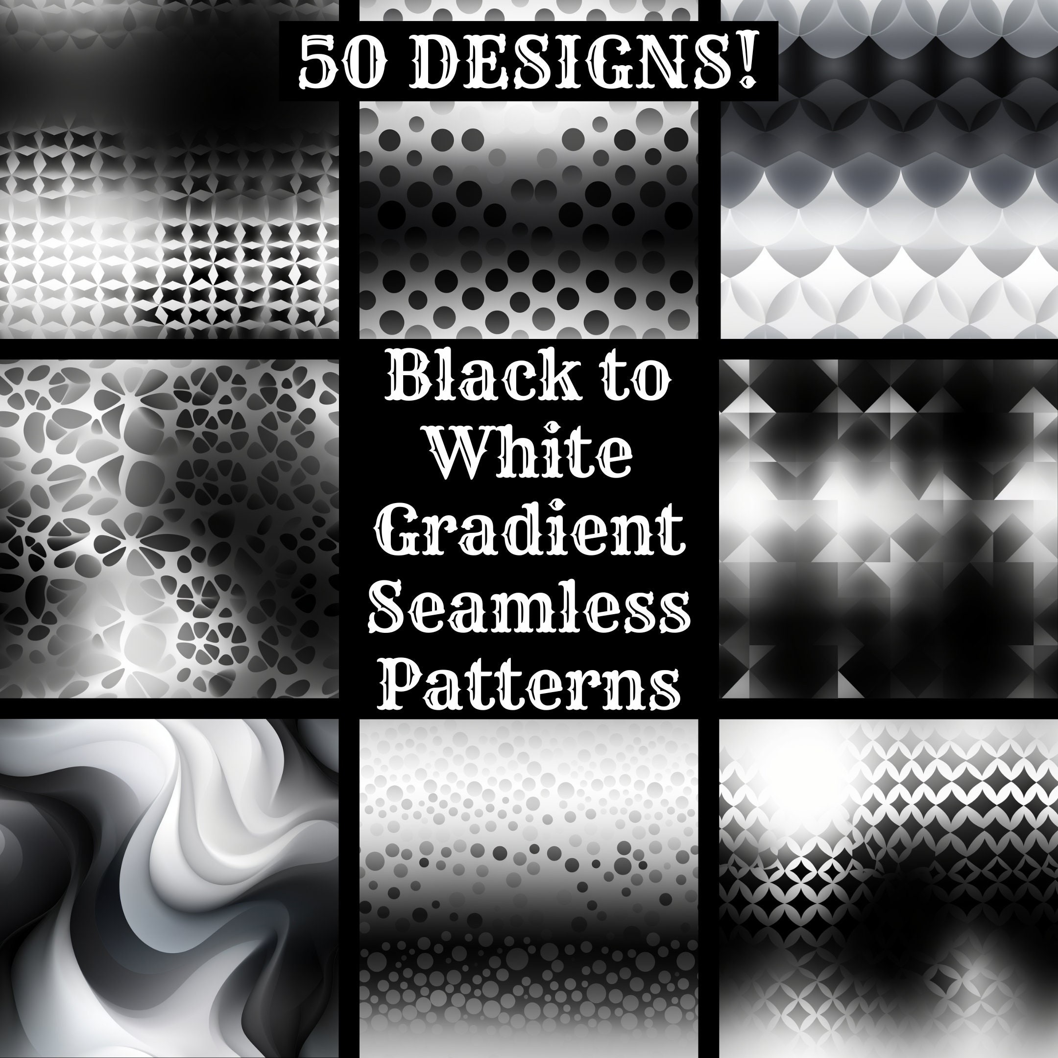 Black to White Gradient Seamless Digital Paper, Printable Scrapbook ...