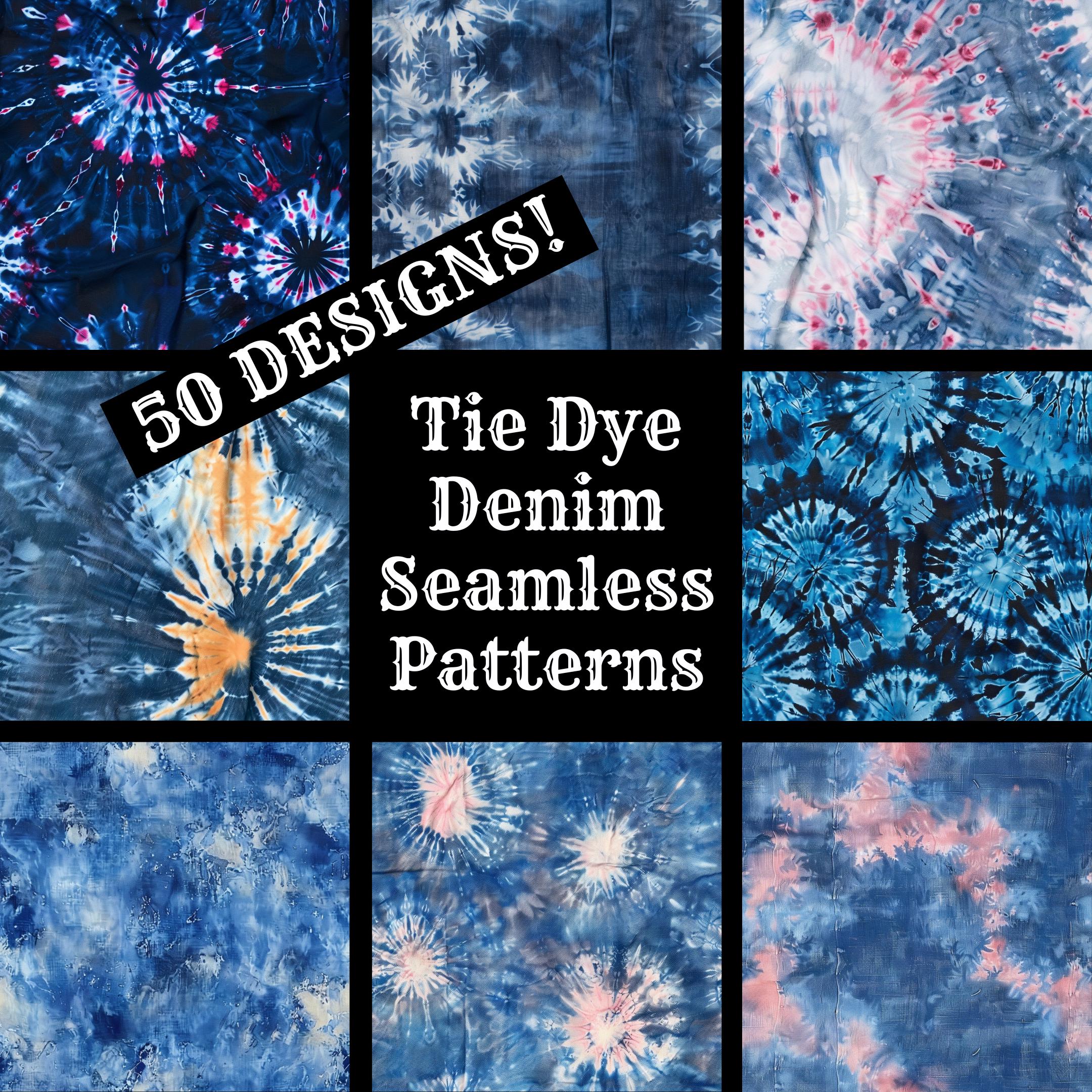 Tie Dye Denim Seamless Patterns: 50 PNG Digital Papers (digital ...