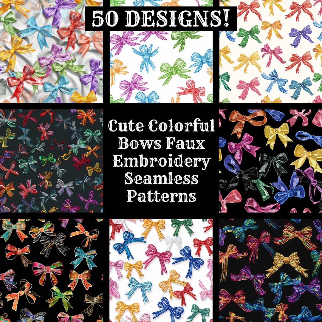 Colorful Bows Faux Embroidery Seamless Pattern: Scrapbook Paper ...