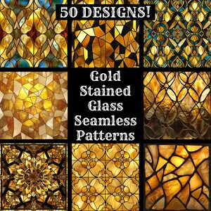 Gold Stained Glass Seamless Patterns: 50 Digital Papers (digital ...