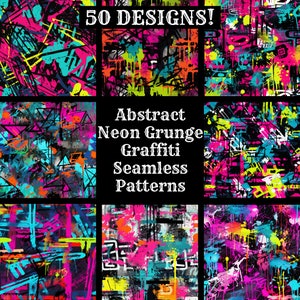 Abstract Neon Grunge Graffiti Seamless Digital Paper, Printable ...