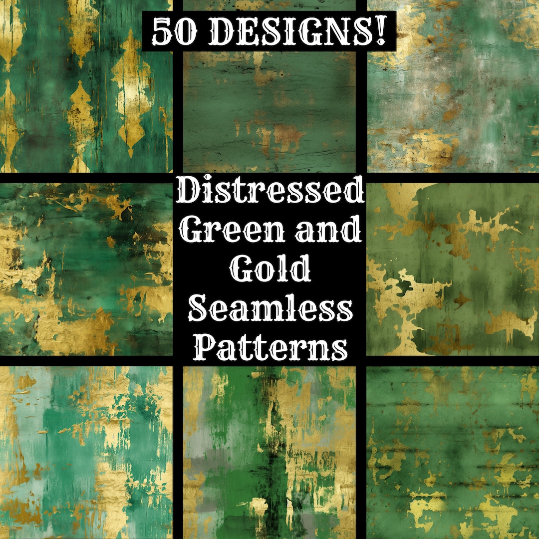Distressed Green and Gold Seamless Digital Paper, Printable Scrapbook ...