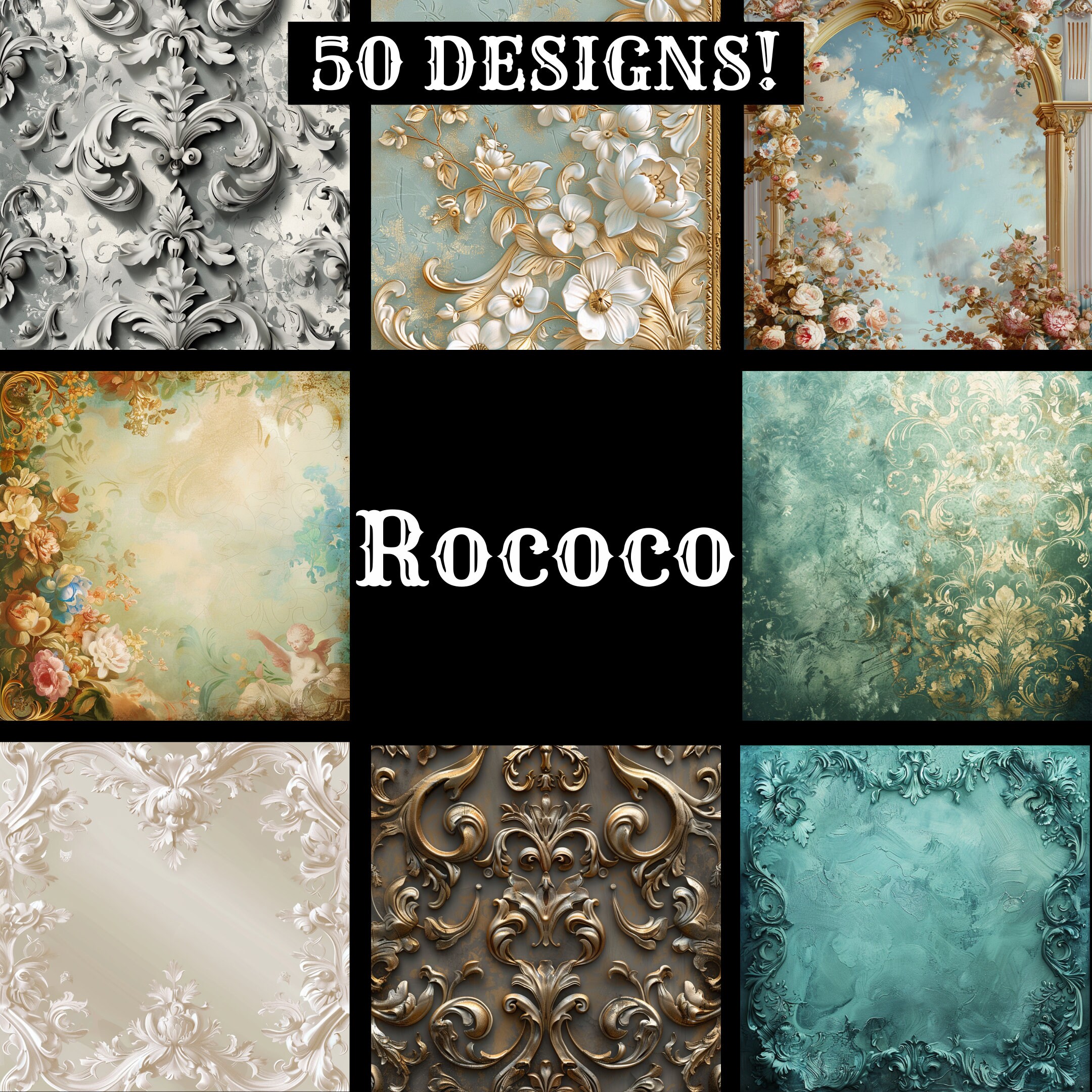 Rococo Paper, Rococo Printable Paper, Vintage Rococo, Rococo Journal ...