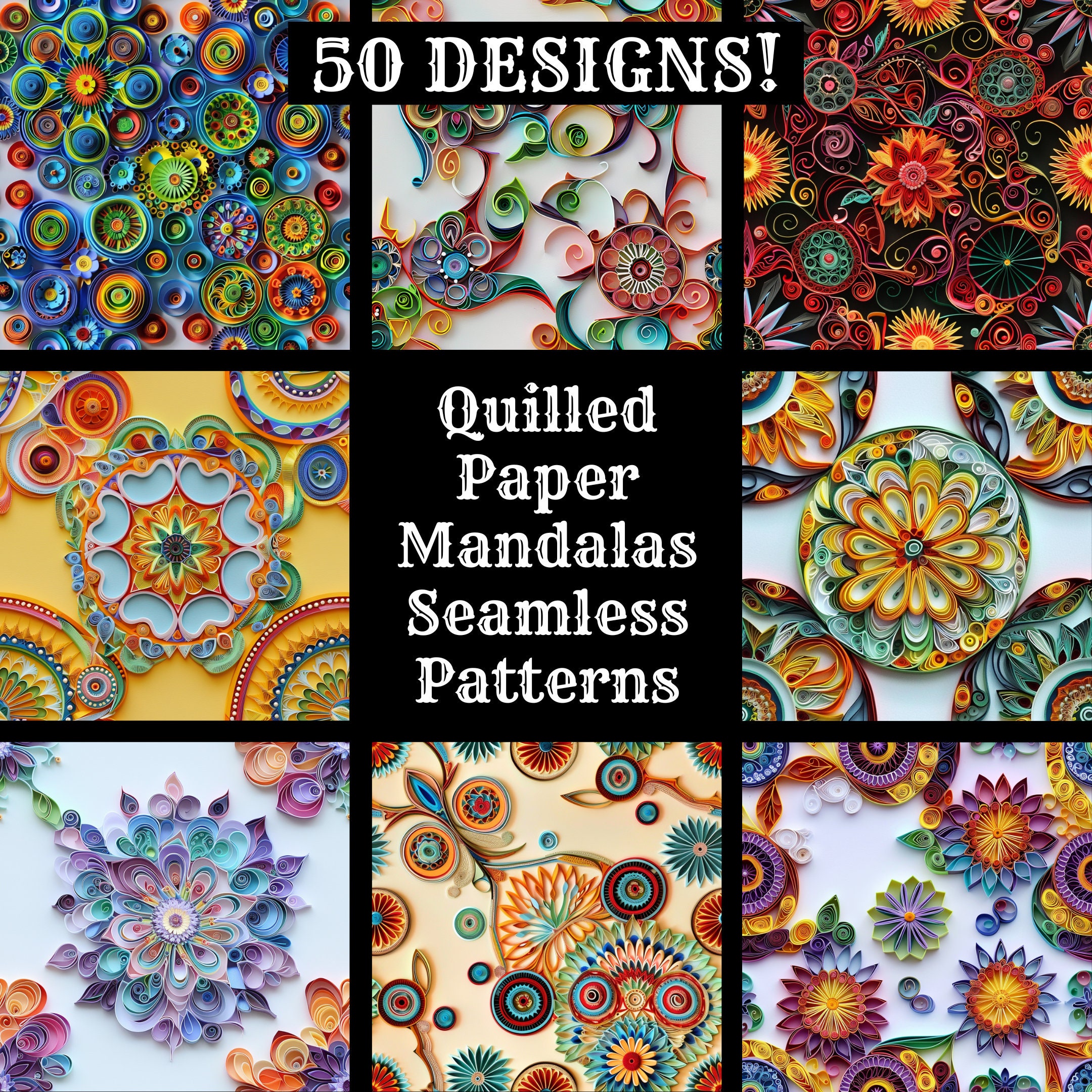 Quilled Paper Mandalas Seamless Digital Paper, Quilled Paper Mandalas ...