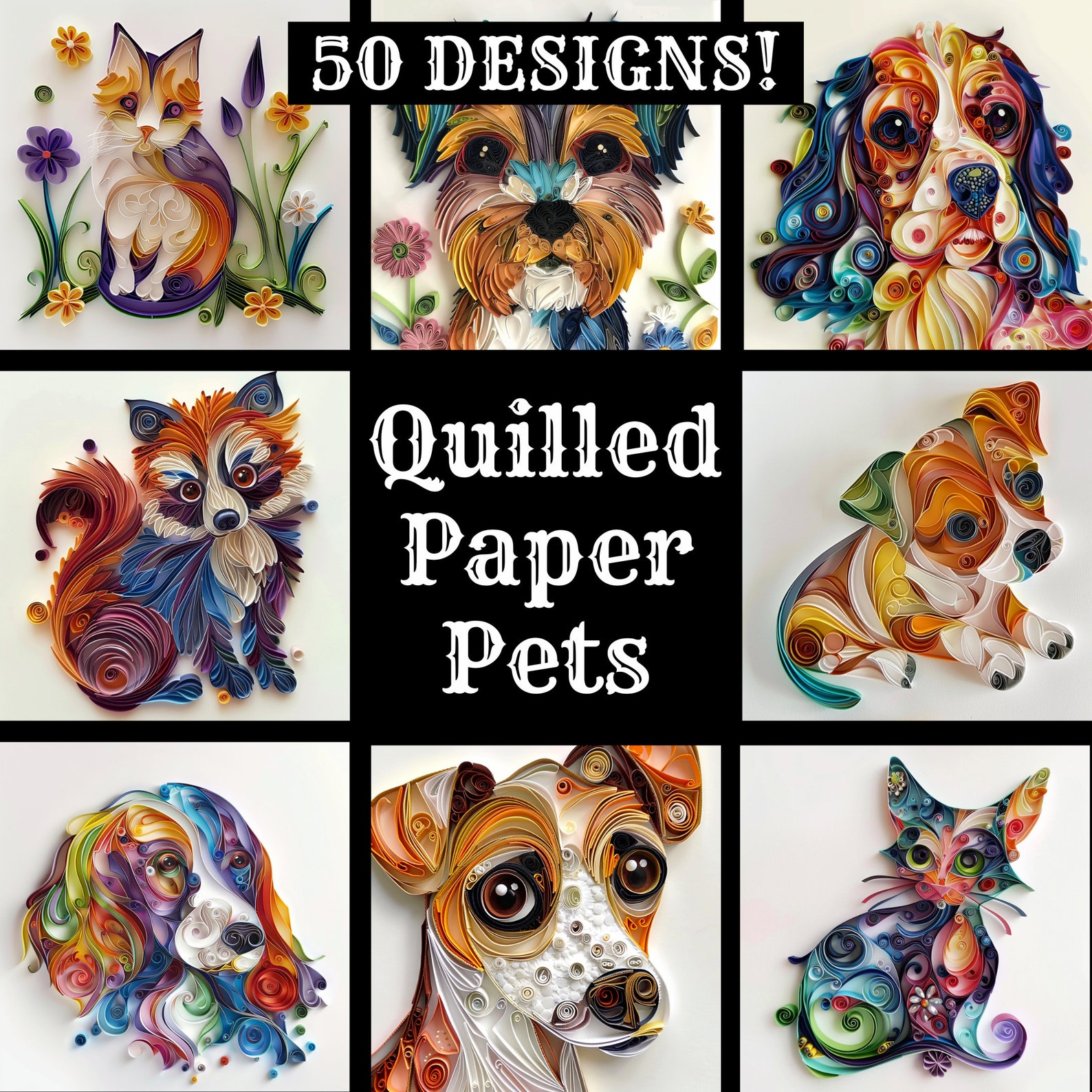 Quilled Paper Pets Paper, Quilled Paper Pets Printable Paper, Quilling ...