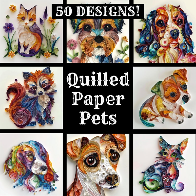 Quilled Paper Pets Printable Digital Paper - Etsy