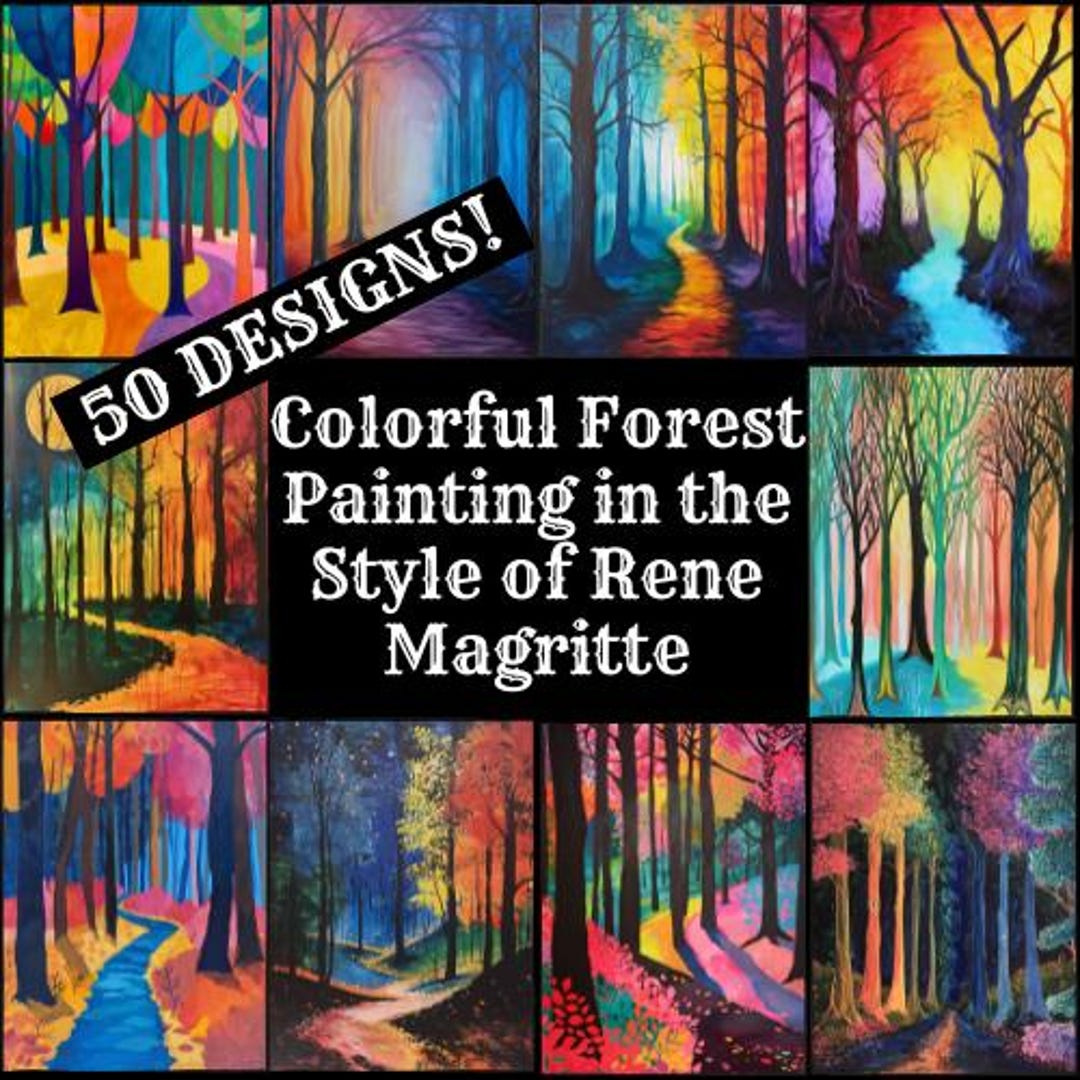 Magritte Style Forest Painting: Colorful Journal Paper (PNG Digital ...