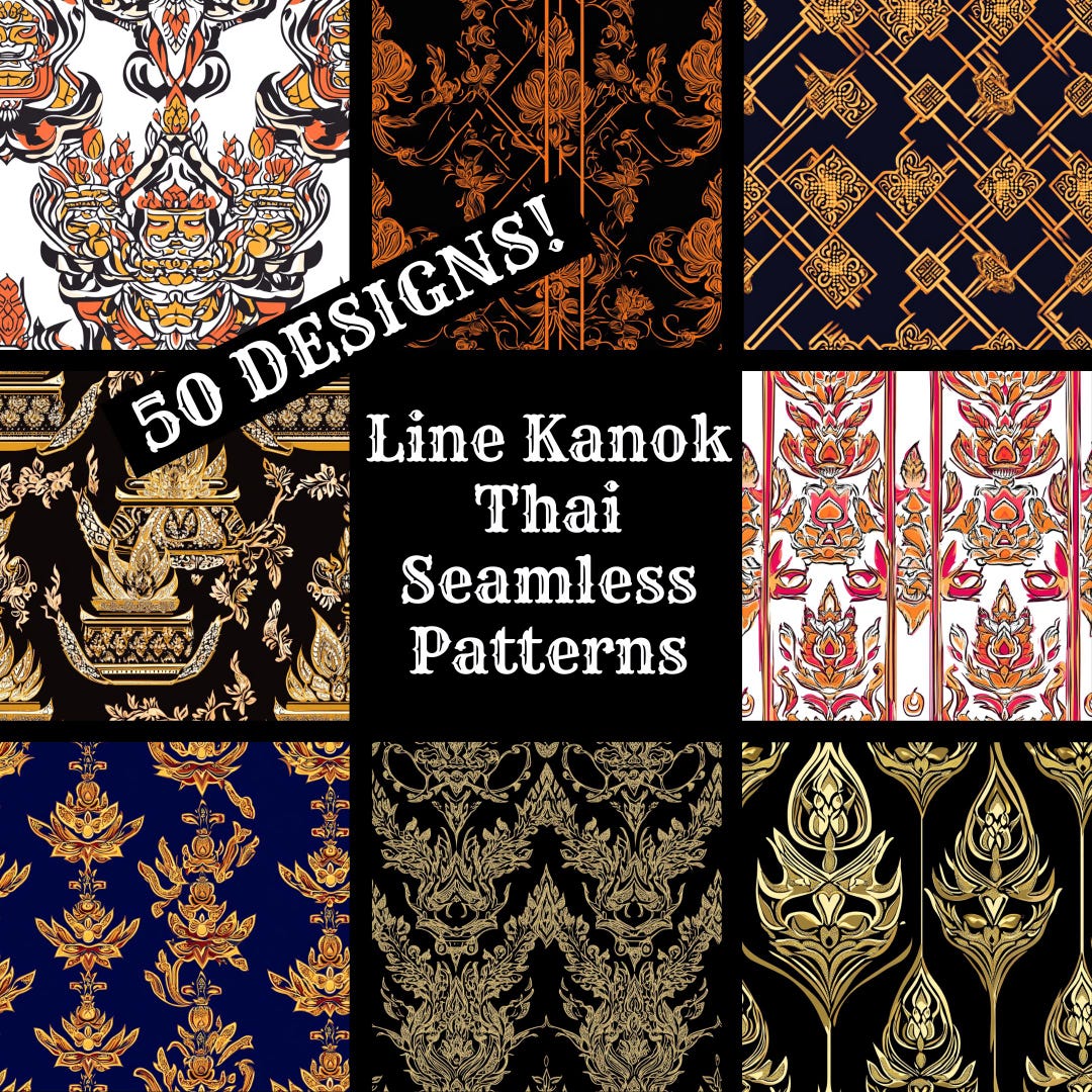 Line Kanok Thai Seamless Digital Paper, Line Kanok Thai Printable ...