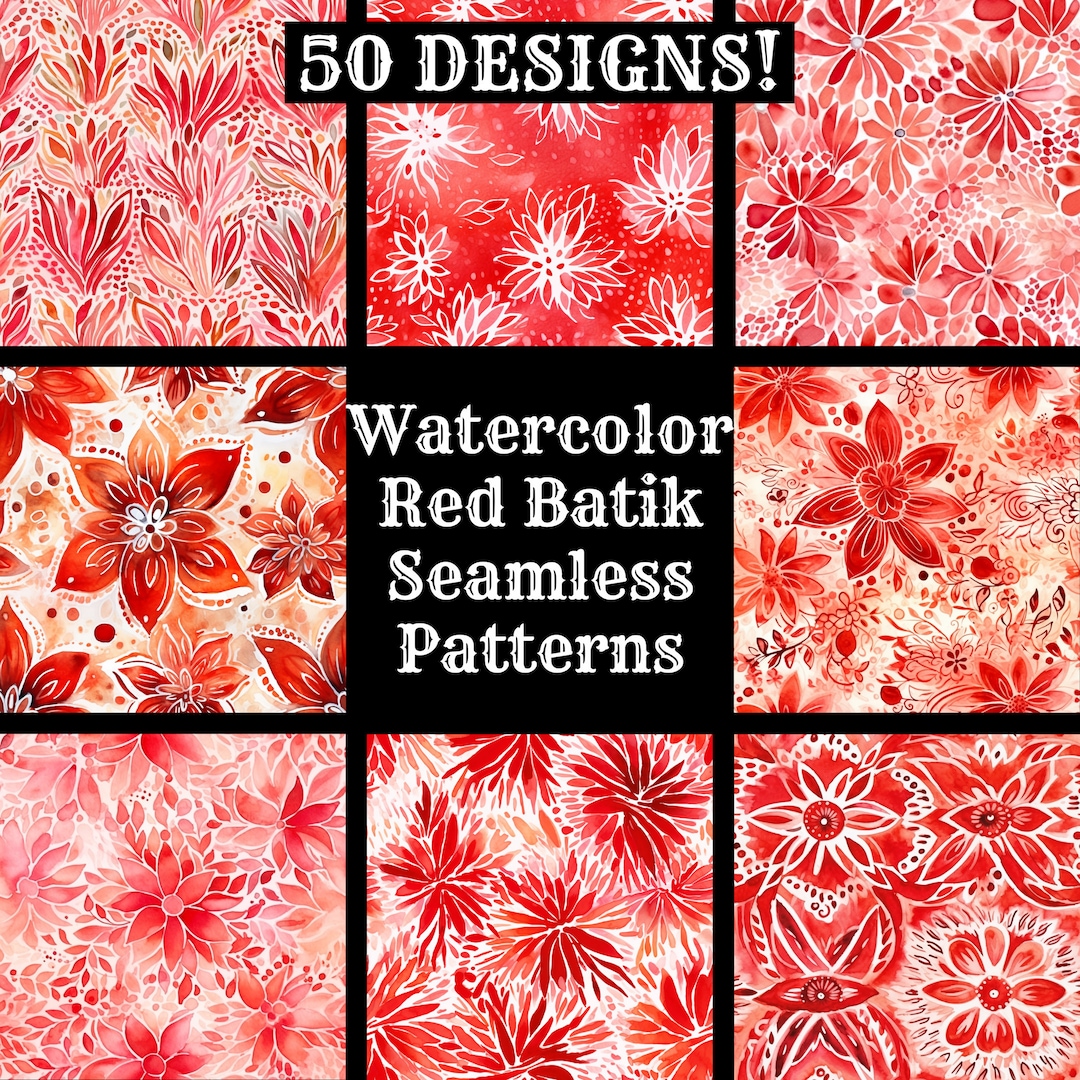 Watercolor Red Batik Seamless Digital Scrapbook Paper for Instant ...