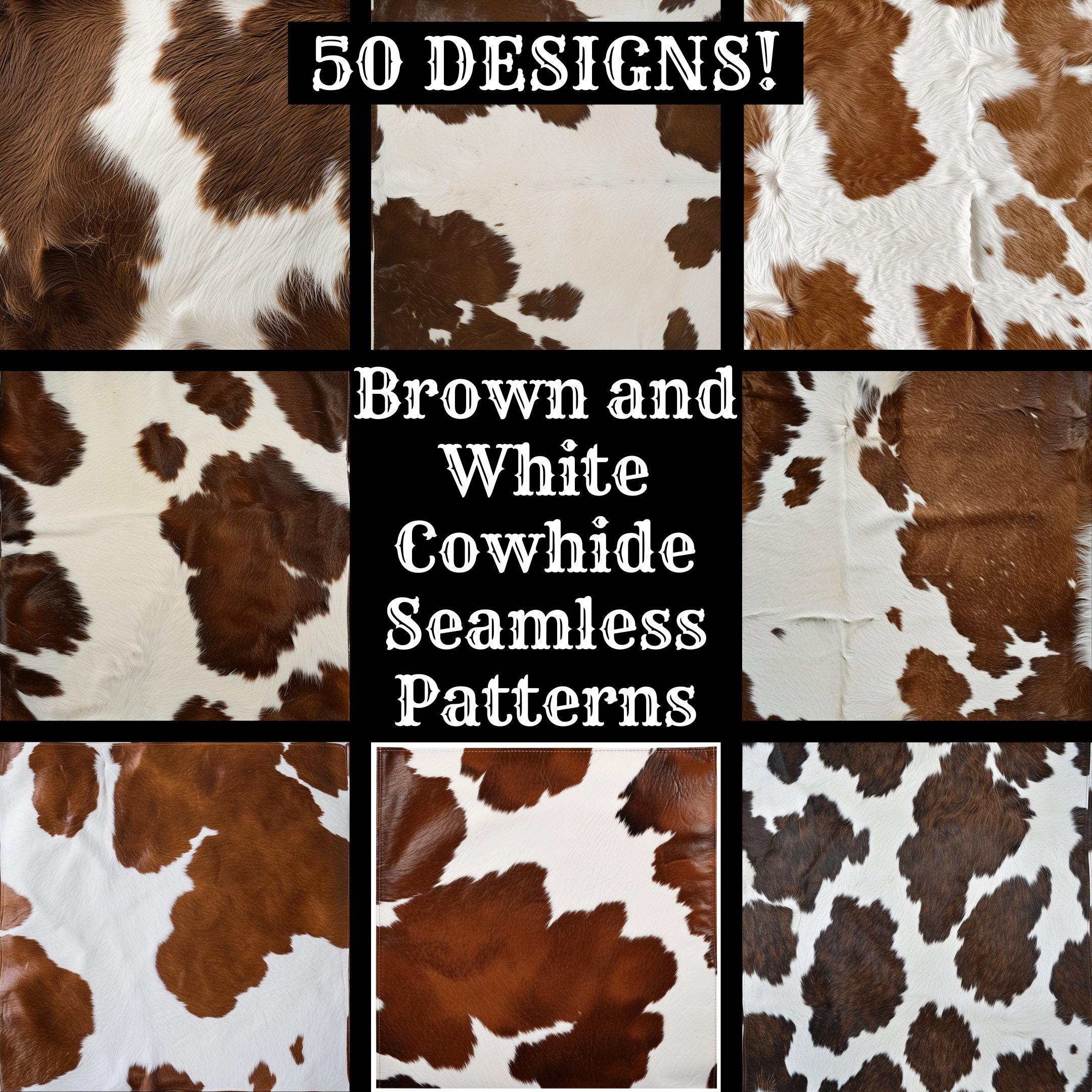 Cowhide Seamless Pattern: Brown and White Digital Paper (PNG) - Etsy