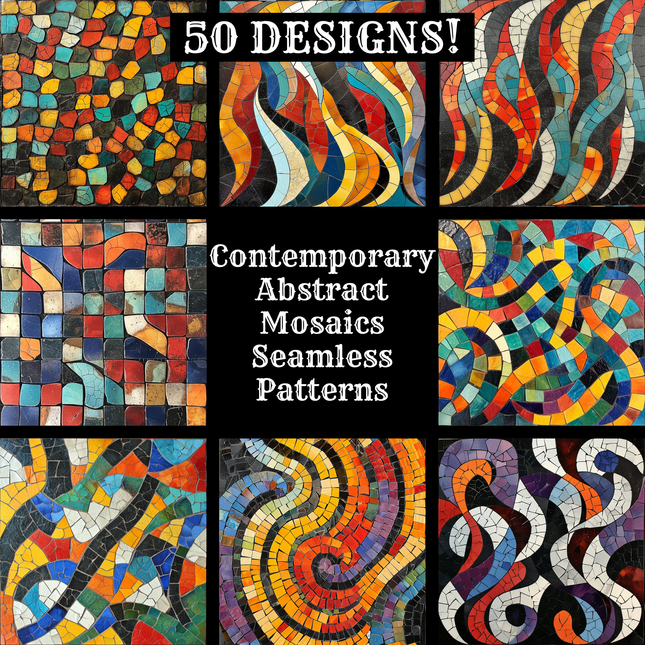 Contemporary Abstract Mosaics Seamless Digital Paper, Printable ...