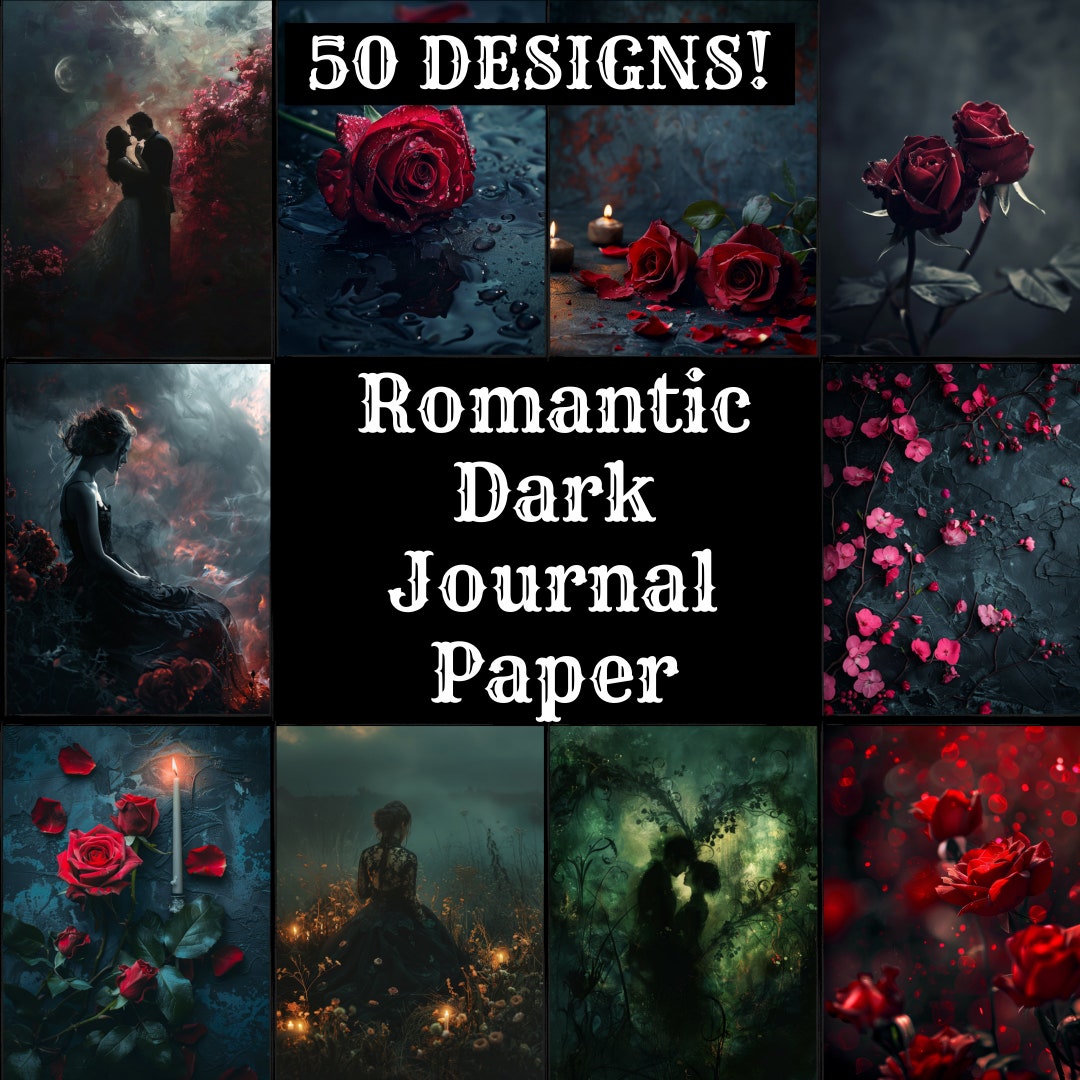 Romantic Dark Journal Paper: Vintage Scrapbook Inserts (PNG Digital ...