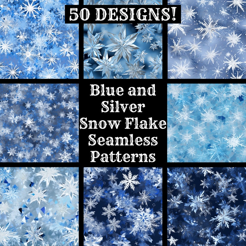 Blue and Silver Snow Flake Seamless Digital Paper Printable - Etsy