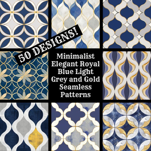 Blue and Gold Digital Paper - Etsy