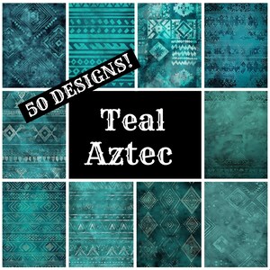 Teal Aztec Digital Paper: 50 PNG Designs for Junk Journals (digital ...