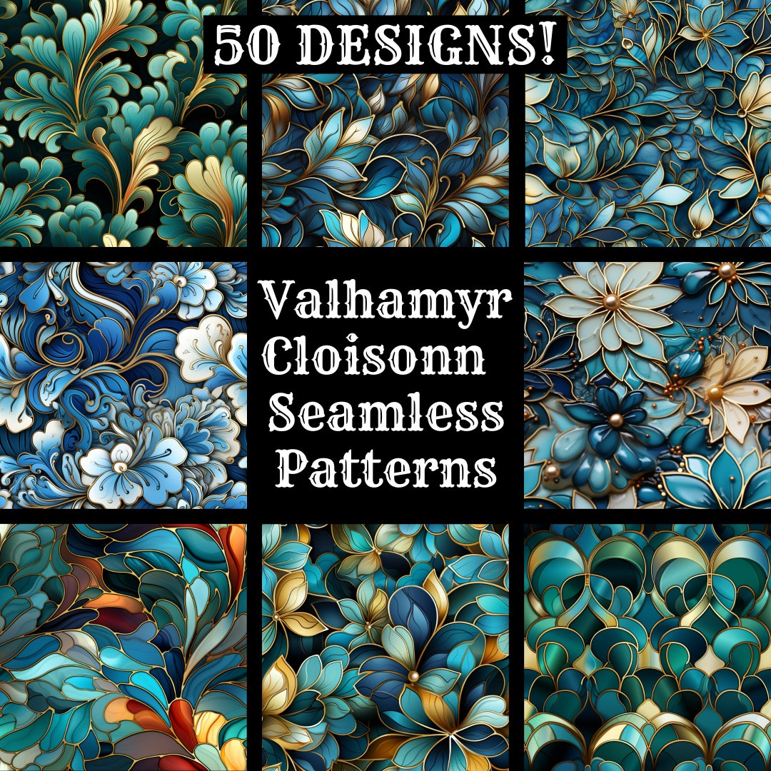 Cloisonne Floral Seamless Pattern: Valhamyr Digital Paper (PNG, 300 Dpi ...