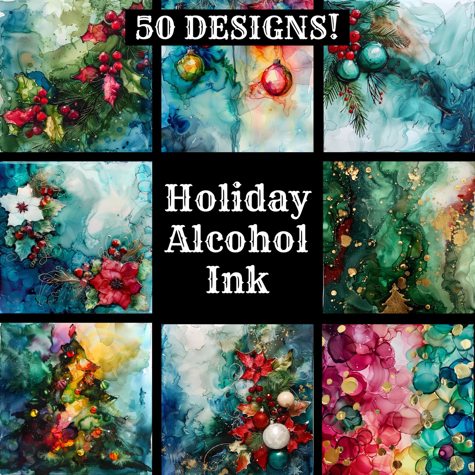 Christmas Alcohol Ink Paper: Holiday Digital Scrapbook (PNG, 12x12 ...
