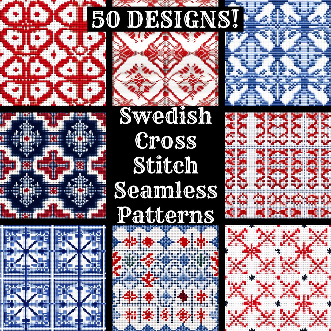 Swedish Cross Stitch Seamless Digital Paper, Printable Scrapbook Paper ...