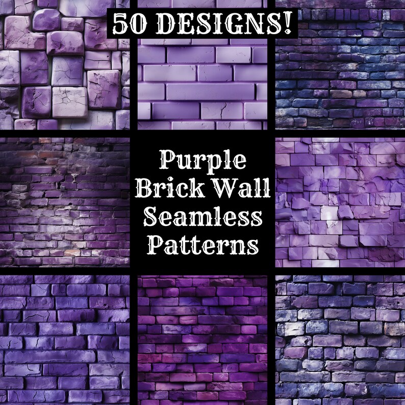Purple Brick Wall Seamless Textures: 50 Digital Papers (digital ...