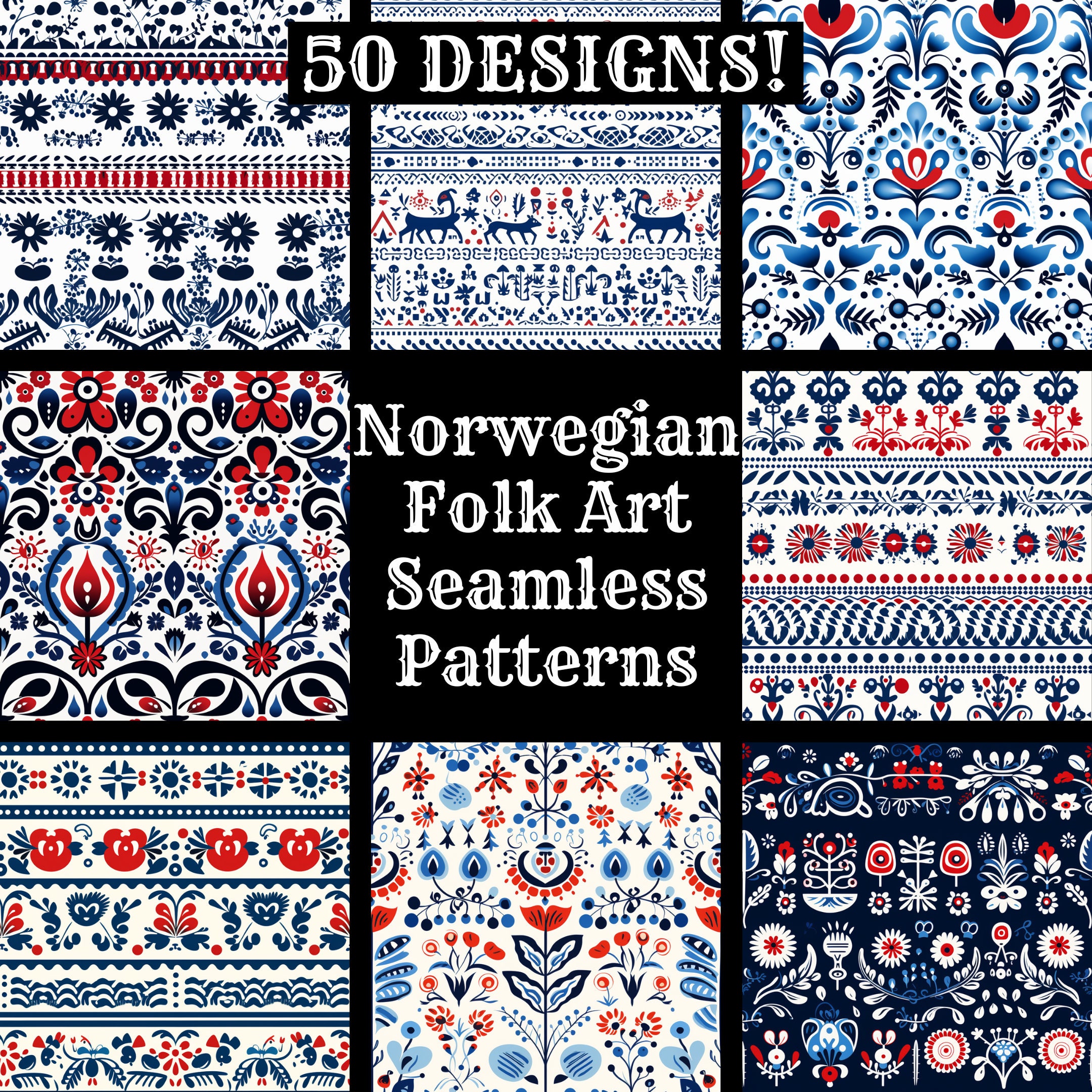 Norwegian Folk Art Seamless Patterns: Digital Scrapbook Paper (PNG) - Etsy