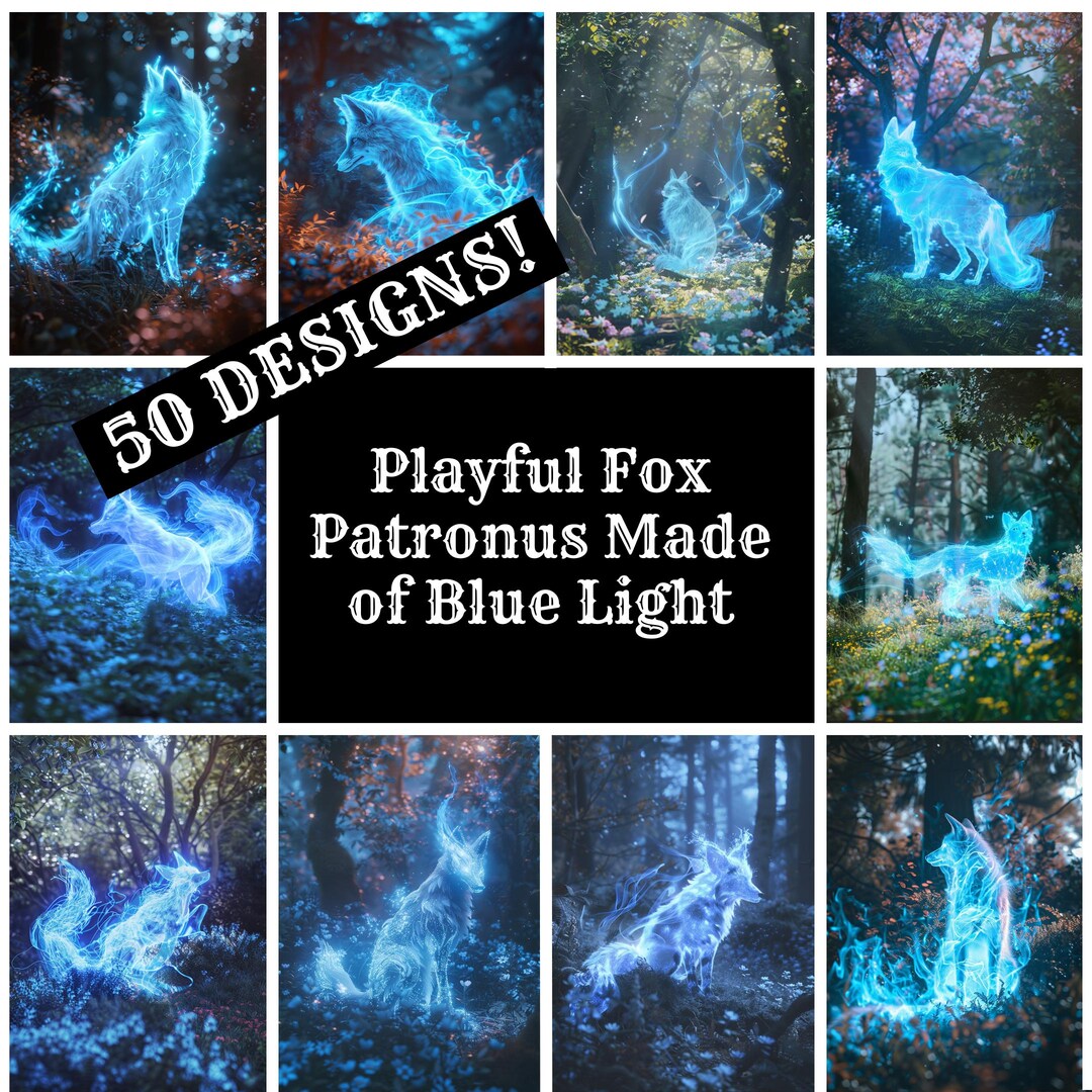 Playful Fox Patronus Made of Blue Light Journal Paper, Printable Paper ...