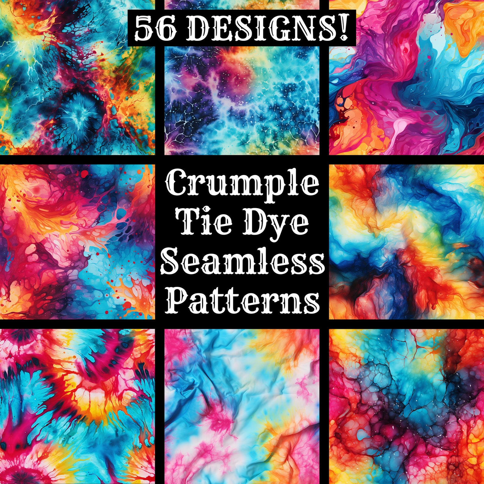 Crumple Tie Dye Seamless Pattern: 56 PNG Digital Papers (digital ...