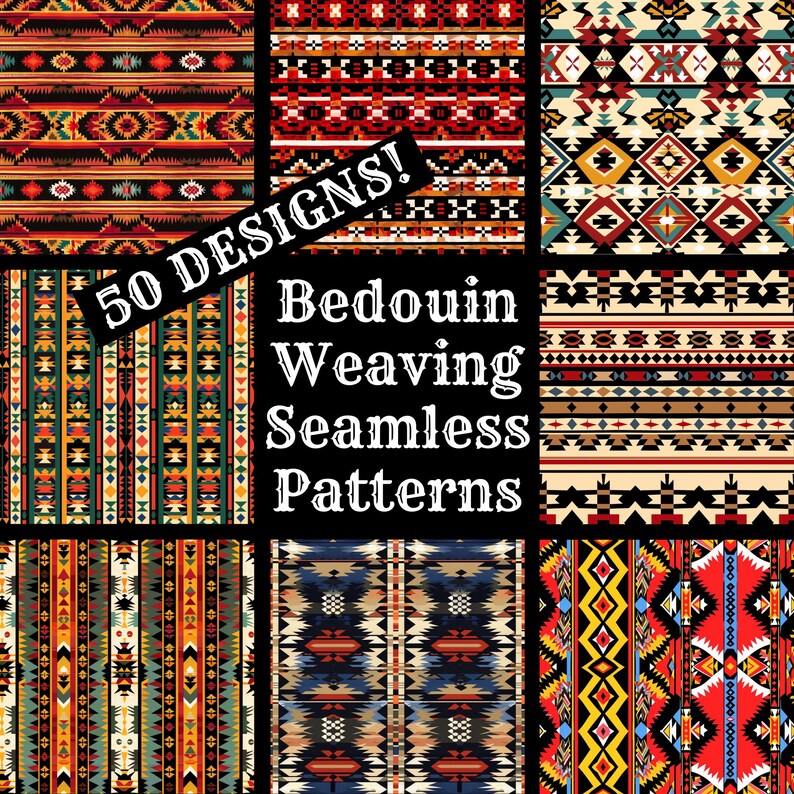 Bedouin Weaving Seamless Patterns: 50 PNG Digital Papers (digital ...