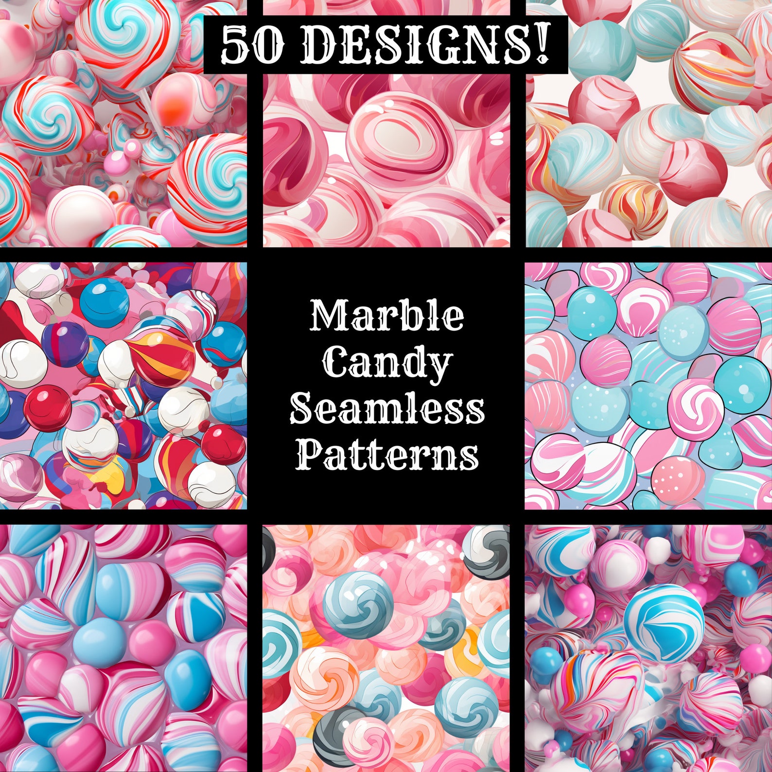 Marble Candy Seamless Digital Paper, Marble Candy Printable Scrapbook ...