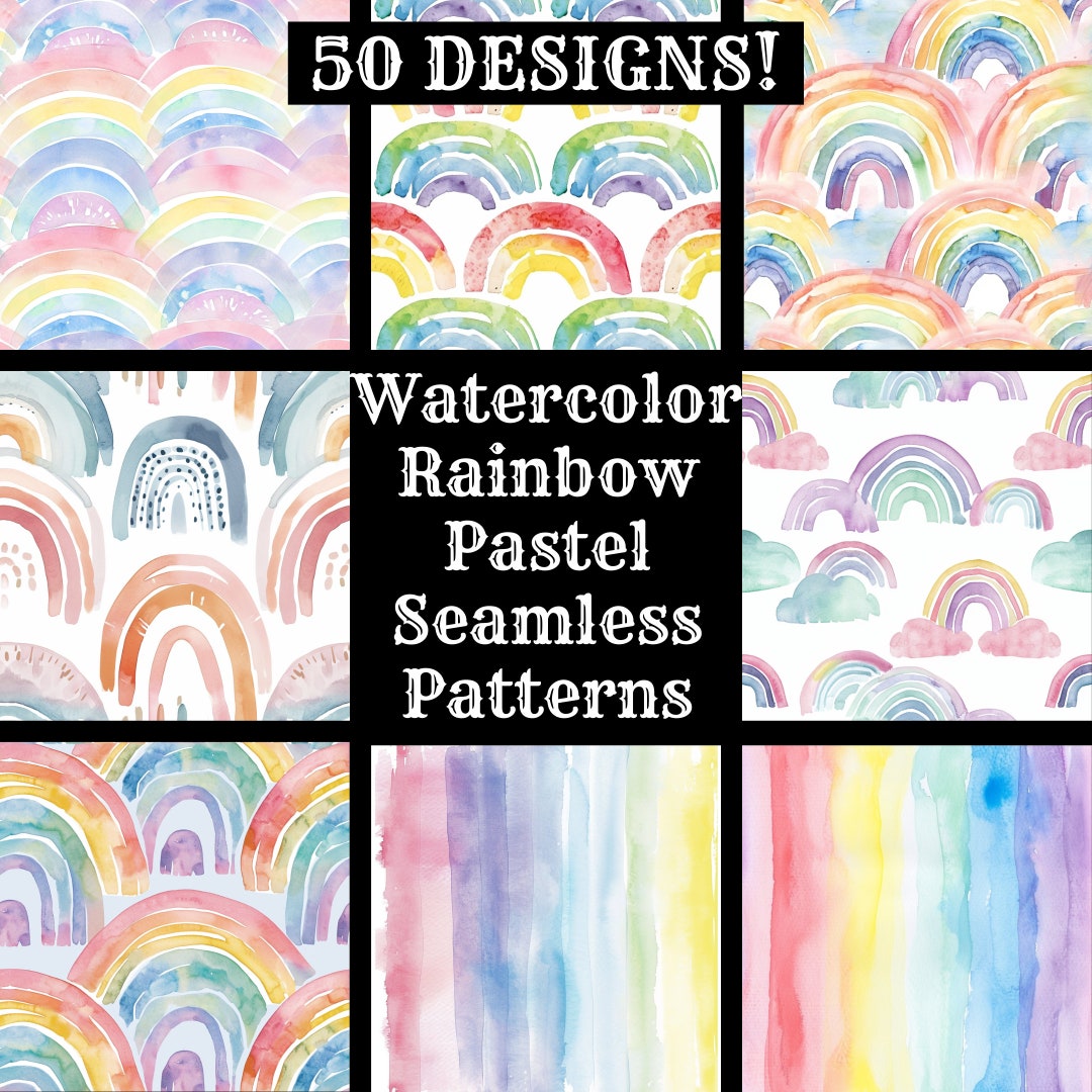 Watercolor Rainbow Pastel Seamless Digital Paper, Printable Scrapbook ...