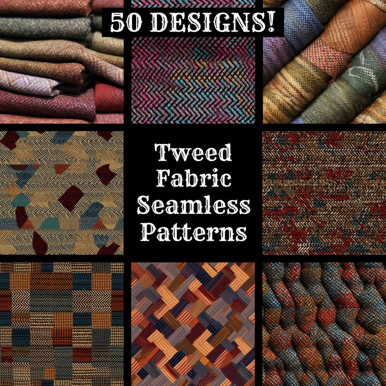 Tweed Fabric Seamless Patterns: 50 Digital Papers (PNG, 300 Dpi) - Etsy