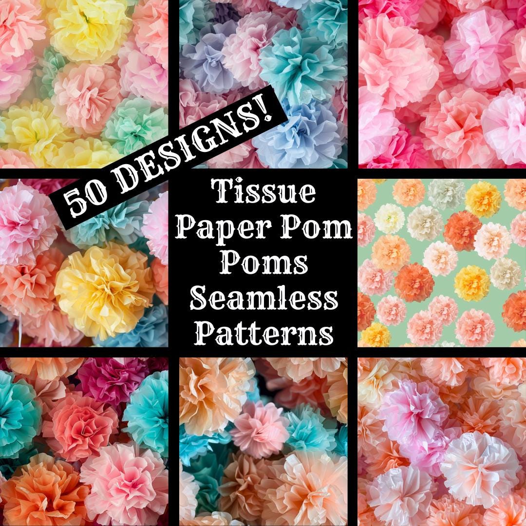 Tissue Paper Pom Poms Seamless Digital Paper, Printable Scrapbook Paper ...